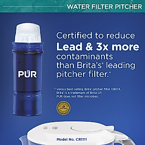 PUR Plus Water Pitcher Filtration System with 6 Months of Filters, 11 Cup, CR1111WLCR