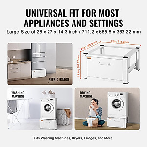 VEVOR YN-WM01 Laundry Pedestal Washer and Dryer Stand Platform Universal Fit 660lbs Capacity, Heavy Duty Multi-Functional Base for Washing Machine with Drawer & Rich Accessories, White