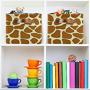AUUXVA Giraffe Print Seamless Pattern Storage Bin Canvas Toys Storage Basket Bin Large Storage Cube Box Collapsible with Handles for Home Office Bedroom Closet Shelves,1 pc
