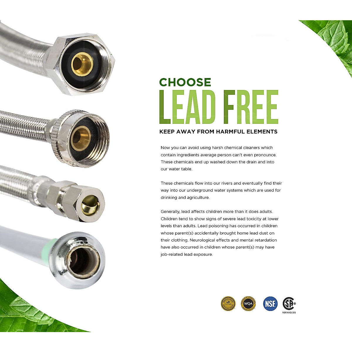 Highcraft CNCT27416-OM1 Hose Connects to Water, Braided Stainless Steel Supply Line, 3/8 Compression x 7/8 Female Balcock Nut Toilet Connector 16 Inch