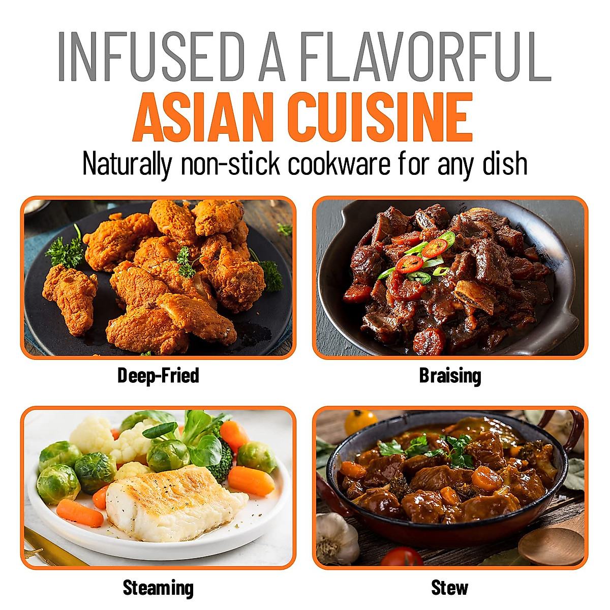 Homeries Wok Pan - 12.8" Woks and Stir Fry Pans, Carbon Steel Wok with Wooden Handle and Lid and 2 Spatulas - Non-Stick Flat Bottom Wok Frying Pan Suitable for Electric, Induction, and Gas Stoves