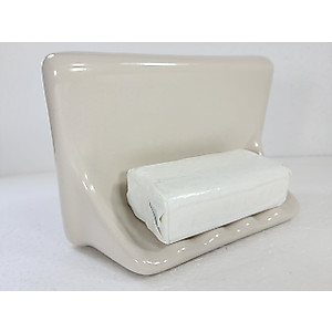 Beige Bone Almond Ceramic Soap Dish Shower Tray Tile in Installation Vintage Mid Century Modern Retro
