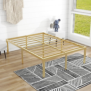 WJORATA 18 Inch Full Bed Frame Metal Platform No Box Spring Needed Noise-Free Easy Assembly Gold