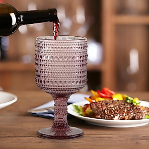 Wongblee Vintage Stemmed Wine Glasses 10 OZ, Hobnail Glass Goblets, Colored Drinking Glasses for Dining Table, Party, Bar