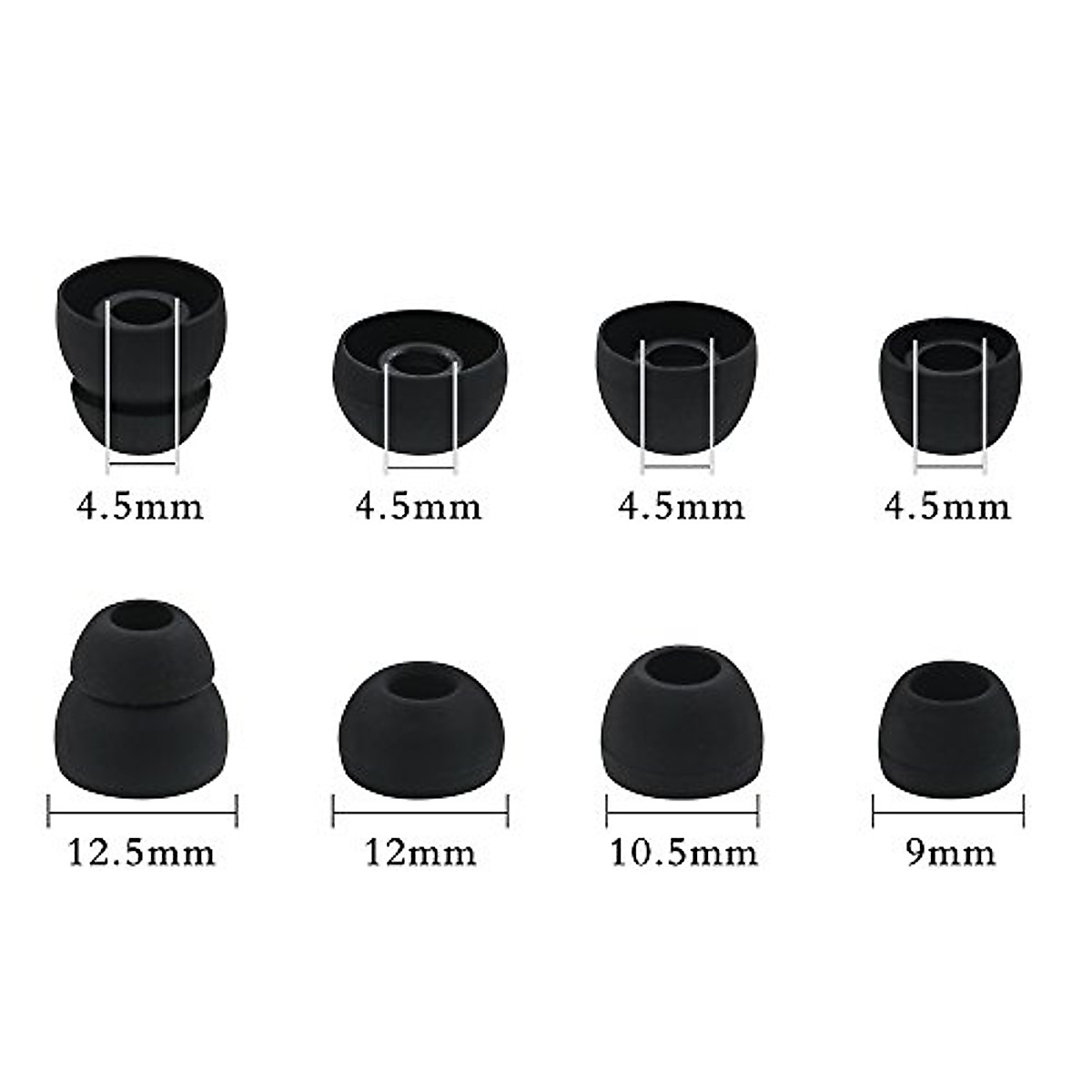 ALXCD Ear Tips for Powerbeats2 Powerbeats 3 Headphone, SML 3 Sizes 3 Pair Silicone Replacement Earbud Tips & 1 Pair Double Flange Ear Tip Cushion, Fit for Beats Powerbeats2 Pb3[4 Pair](Black)