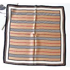 JERLA Women's Men's Small Square 100% Real Mulberry Silk satin Scarfs Hair head face scarf 21" x 21" (Stripe khaki)