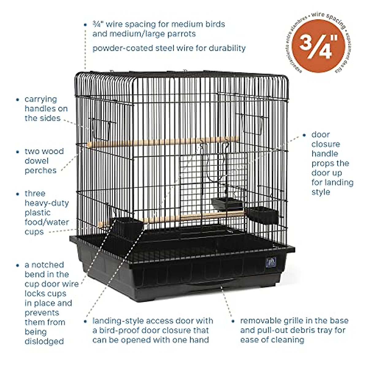Prevue Hendryx Square Roof Parrot Cage, Black (SP25217B/B)