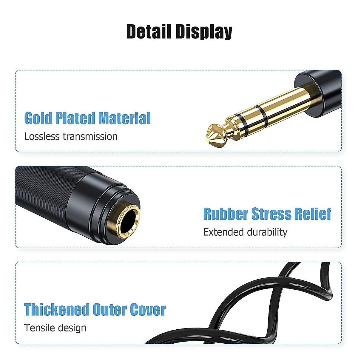 1/4 Splitter, 2 Pack 6.35mm TRS Stereo Headphone Male to 2 Female Splitter Cable, Quarter Inch Y Splitter Adapter UIInosoo for Headphone, Speaker, Guitar, Amplifiers, Mixer, 6 inch