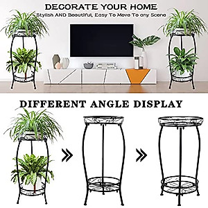 MOCORY Plant Stand Indoor Outdoor 2 Tier 27" Tall Metal Potted Holder Rack Flower Pot Stand Heavy Duty Plant Shelf Rustproof Iron Multiple Plant Round Supports Rack for Planter Corner Garden Balcony Patio