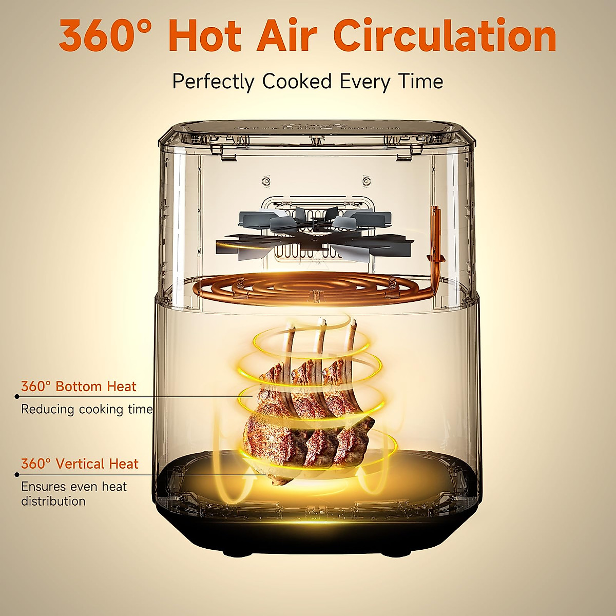 Kitchen Elite Air Fryer Stainless Steel with View Window, XL 8.5QT Large Airfryer, 8-in-1 Digital Control, 400°F Temp Controls, Nonstick Dishwasher-Safe, Space-Saving, Roast, Broil, 1500W