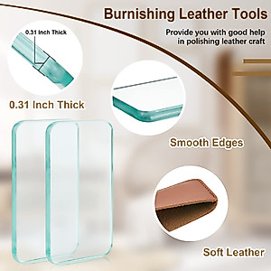 Remagr 2 Sets Leathercraft Glass Slicker for Burnishing Leather Burnisher Leather Burnishing Tool with Faux Leather Handle for Burnishing Leather Glass Block Leather Smoothing Techniques