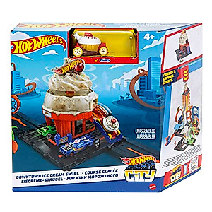 Hot Wheels City Track Set with 1 Car, Track Play That Connects to Other Sets, Ice Cream Shop Playset​​