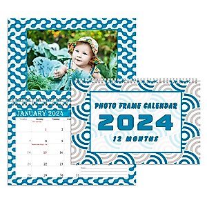 2024 Photo Frame Wall Spiral-bound Calendar (Add Your Own Photos) - 12 Months Desktop/Wall Calendar/Planner - (Geometrics Edition #004)
