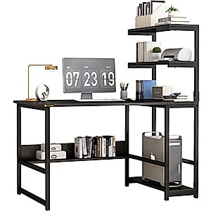ALISENED Computer Desk with 4-Tier Storage Shelves, 43.3 inch Modern Large Office Desk Computer Table Studying Writing Desk Workstation with Bookshelf and Tower Shelf for Home Office