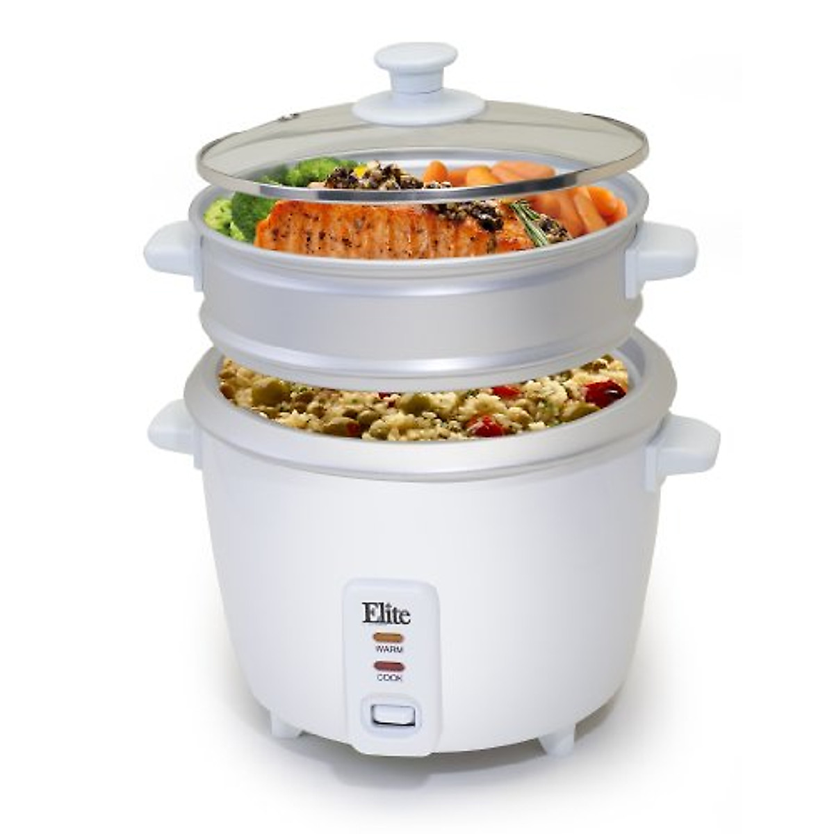 Maxi-Matic Elite Gourmet ERC-003ST Electric Rice Cooker & Steamer w/Automatic Keep Warm Makes Soups, Stews, Grains, Cereals, 6 Cooked (3 Cups Uncooked), 6 Cups Cups), White
