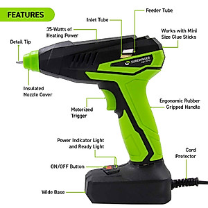 Surebonder MGG-35F Motorized Mini Hot Glue Gun, High Temperature, No Pumping Required, Hold Trigger for Continuous Flow, 35 Watts
