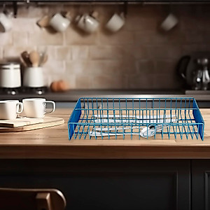 Snailhouse Silverware Organizer, Stainless Steel Utensil Cutlery Flatware Spoon Tray Organizer Holder Storage Box Case Divider for Kitchen Drawer, Blue