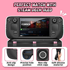 Protective Case for Steam Desk OLED, IINE Steamdesk OLED Silicone Cover Case, 9-in-1 Protective Silicone Shell with Anti-Scratch Cover Protector, Steam Deck OLED Accessories Set, Black