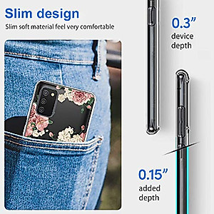 Compatible with Samsung Galaxy A02s Transparent Floral Case Flower Design Soft Clear Flexible TPU Cover for Girls Women Shockproof Slim Fit TPU Protective Case Cover for Samsung A02s
