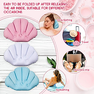 Jetec 3 Pieces Inflatable Bath Pillow with Suction Cups, Terry Cloth Covered Shell Shape Bathtub Spa Pillow Comfortable Soft Cushion, Neck Support(Pink, Blue, White)