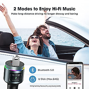 Upgraded Bluetooth FM Transmitter for Car, Auto-Tune Bluetooth Car Adapter, 2 Microphones & QC3.0 Bluetooth Radio for Car/ Music Player/ Car Kit with Big Knob Button, 9 Colors LED Backlit