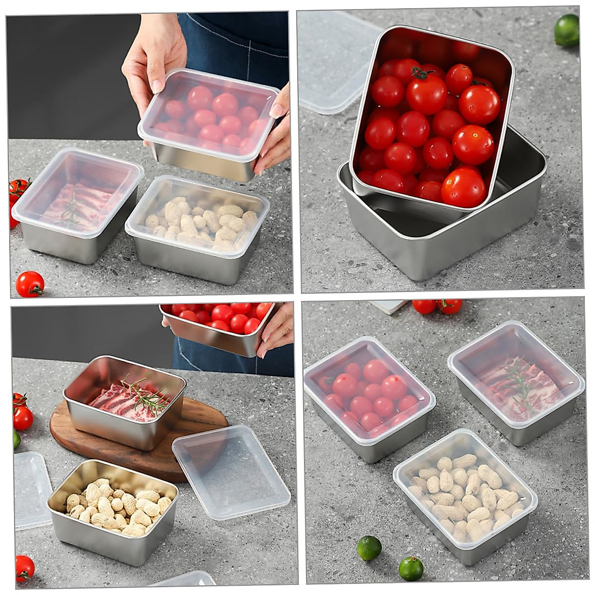 Garneck 4 Pack Airtight Food Storage Containers Stainless Steel Meal Prep Boxes for Refrigerator Easy to Use and Clean for Fridge Organization