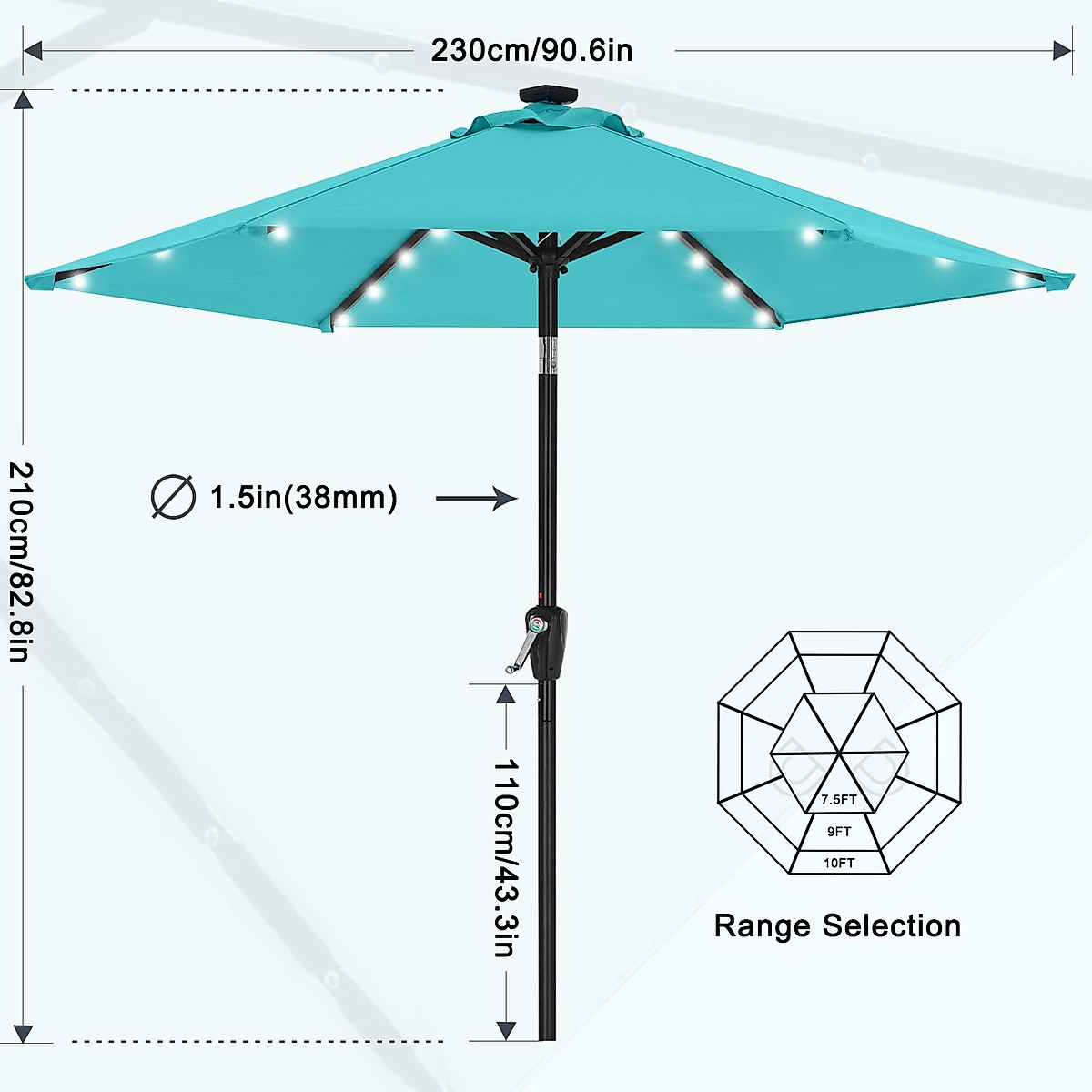 MASTERCANOPY Patio Umbrella with Solar LED Lights for Outdoor Market Table (7.5ft,Turquoise)