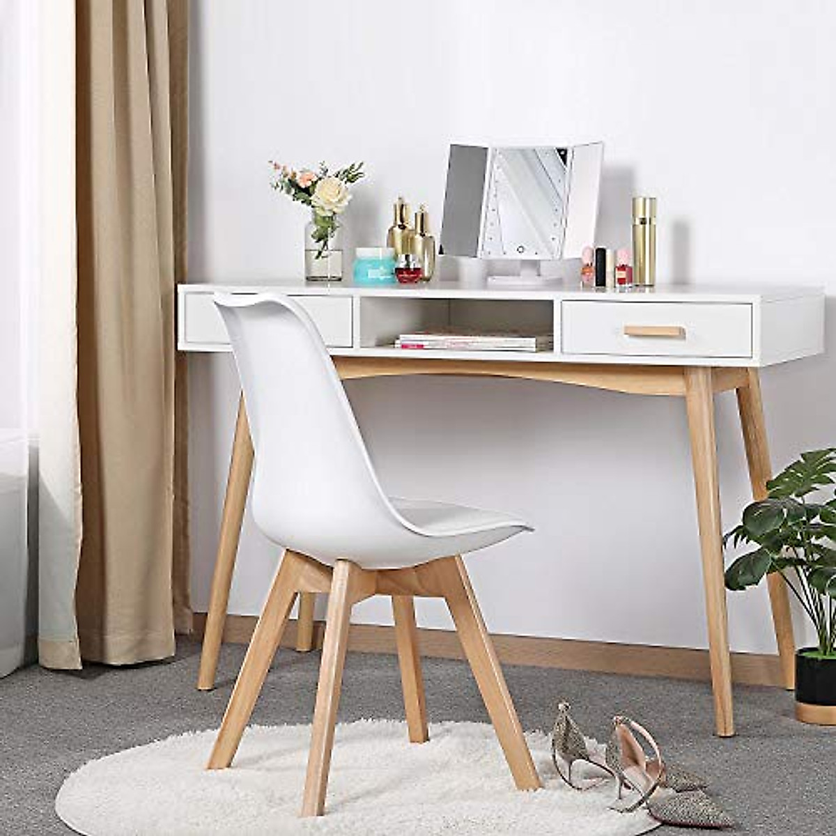 Yaheetech Chairs for Dining Room Dining Chairs DSW Chair Accent Chair with Beech Wood Legs Modern Mid Century Eiffel Inspired Chair Dining Room Chairs Set of 4 Kitchen Chairs White,4Pcs