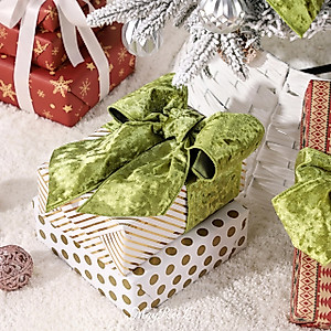 MAYREEL Moss Green Crushed Velvet Ribbon Wired 4" x 10 Yards Extra Wide Christmas Wired Edge Ribbon Green Christmas Decorations Green Ribbon for Gift Wrapping Wreath Tree Topper Bow Making Crafts