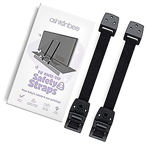 Baby Proof Furniture Safety Straps, Adjustable Wall Anchors and Earthquake Straps for Bookshelf and TV Stand, Baby Safety Products by Ashtonbee, Pack of 2