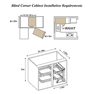 HFWYJF Blind Corner Cabinet Pull Out Organizer 15 Inch Opening,Magic Corner Base Cabinet Pull Out Left,Hidden Corner Cabinet Slide Out Shelves,2 Tier 4 Shelf Chrome Blind Corner Soft Close