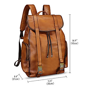 IVTG Genuine Leather Large Backpack for Men and Women Knapsack purse Rucksack Fashion Daypack High Capacity for Travel (Brown)