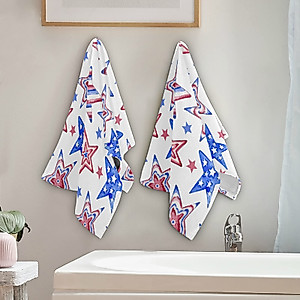 Kcldeci American Flag Stars Kitchen Dish Towel, USA Patriotic Star Bath Fingertip Tea Bar Hand Drying Cloth,Farmhouse Absorbent Dishcloths for Cleaning Drying Cooking Baking Set of 2