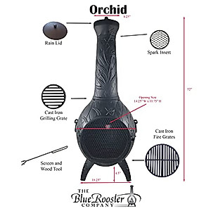 The Blue Rooster Orchid Chiminea Outdoor Fireplace in Charcoal - Deck and Patio Friendly