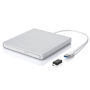 ROOFULL External CD/DVD Drive, CD Burner USB 3.0 Portable CD-ROM DVD+/-RW Disc Player Burner Reader Writer Optical Drive for Apple Mac MacBook Pro/Air, Windows 11/10 Laptop PC, Silver