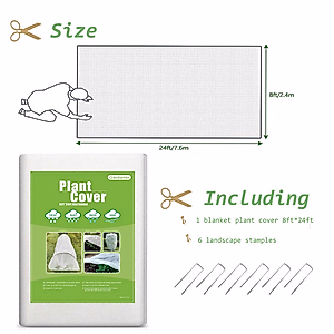 Plant Covers Freeze Protection 0.9oz 8Ft x 24Ft Rectangle Plant Cover for Cold Protection,Season Extension