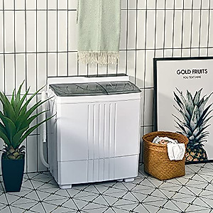 Giantex Portable Washing Machine, Twin Tub Washer and Dryer Combo, 21Lbs (14.4Lbs Washing and 6.6Lbs Spinning), Compact Mini Laundry Washer for Apartment and Home, Semi-Automatic Built-in Drain Pump