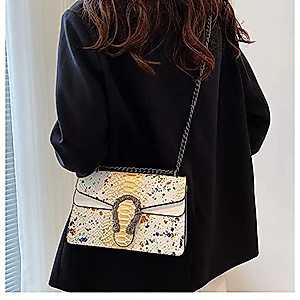 GLOD JORLEE Trendy Chain Crossbody Bags for Women - Luxury Snake-Printed Leather Shoulder Satchel Bag Evening Clutch Purse Handbags (white)