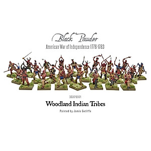 Warlord Black Powder Revolutionary War Native American Woodland Indians Tribe 1:56 Tabletop Miniatures - Plastic Paintable 1700-1900 Soldiers Set, Table Top 28mm Military Minifigures for Adults