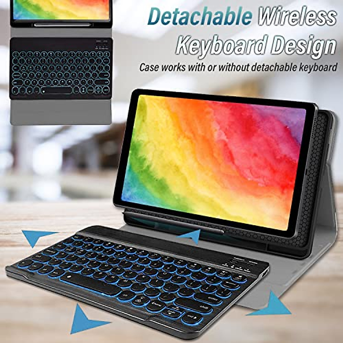 REAL-EAGLE Galaxy Tab S8 2022/ S7 2020 11 Inch Backlit Keyboard Case, 7 Color Backlight Detachable Wireless Keyboard with Filo Case Fit Samsung Galaxy Tab S8/ S7 SM-X700/X706/T870/T875/T876,Black