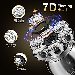 7D Head Shaver for Men, TURN RAISE 6 in 1 Waterproof with LCD Display Bald Head Shavers for Men, Wet Dry Electric Razor for Men, USB Rechargeable Electric Shavers for Men Bald Head