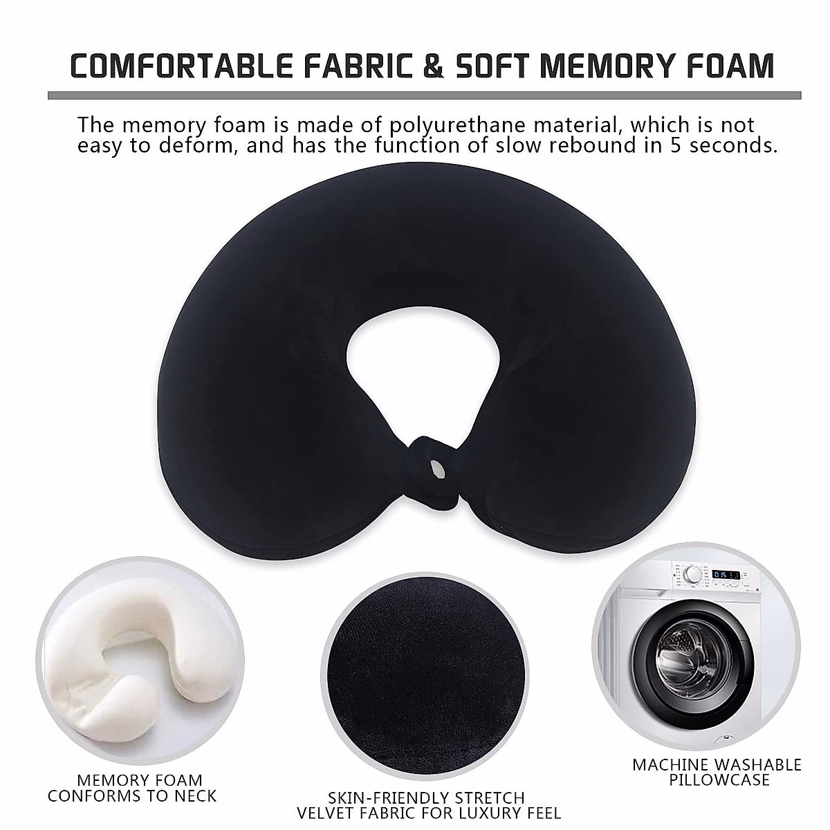 Youmeisha Comfortable Breathable Memory Foam Travel Pillow Neck Pillow Support Neck and Head Aircraft Neck Pillow Suitable for Airplane Travel Portable Neck Pillow Support Machine Washed (Black)