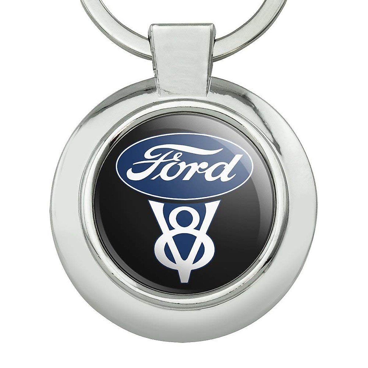 GRAPHICS & MORE Ford Vintage V8 Logo Keychain Classy Round Chrome Plated Metal