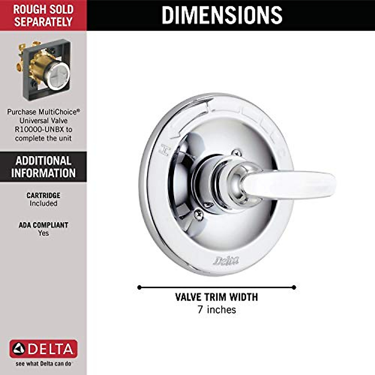 Delta Faucet Foundations Shower Valve Trim Kit, Shower Handle, Delta Shower Trim Kit, Chrome BT13010 (Valve Not Included) 7.00 x 7.00 x 7.00 inches