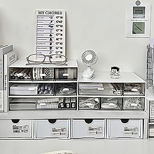 Stackable Desk Organizer with 6 Drawers, 3 Tier Plastic Desk Storage Box Desktop Drawers, Makeup Storage, Desk Organizer and Accessories for Desk, Cosmetic Skincare Storage Office School Home (White)