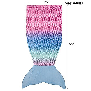 softan Adults Mermaid Tail Blanket, Ladies Mermaid Tail Blanket, Mermaid Tail Blankets for Girls with Rainbow Ombre Fish Scale Design, Plush Flannel Fleece Mermaid Blanket Gift for Women - 25" x 60"