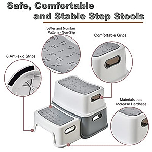 Step Stools for Kids, Toddler Step Stool for Bathroom Sink, 2 Step Stool for Toddlers, 11.8(L) X14.76(W) X9.87(H) Slip Resistant Grey 1 Pack
