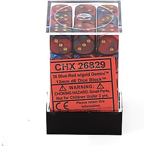 Chessex DND Dice Set D&D Dice-12mm Gemini Blue, Red, and Gold Plastic Polyhedral Dice Set-Dungeons and Dragons Dice Includes 36 Dice – D6