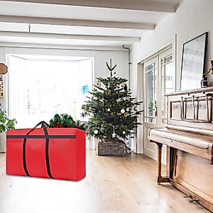 HikooLSS Small Christmas Tree Storage Bag 4Ft/5Ft Heavy Duty Reusable 600D Oxford Fabric Waterproof Dustproof Xmas Tree Bag/Container/Holder for Short Artificial Christmas Tree(39" X 12" X 24") Red