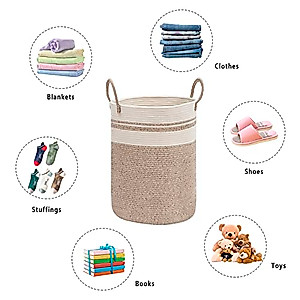 BRAIN & DANY 72L Woven Laundry Basket, Tall Cotton Rope Laundry Hamper with Handles, Large Dirty Clothes Basket Collapsible for Nursery, Bathroom, Laundry Room Organization, Bedroom Storage, Brown & White